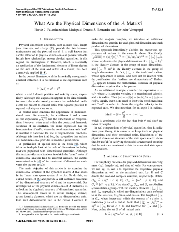 (PDF) What Are the Physical Dimensions of the A Matrix