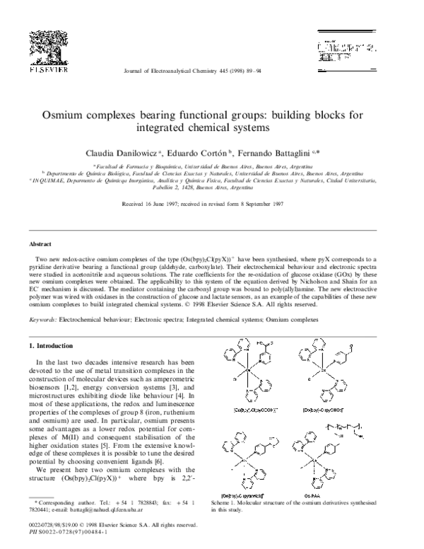(PDF) Osmium complexes bearing functional groups: building blocks for integrated chemical systems