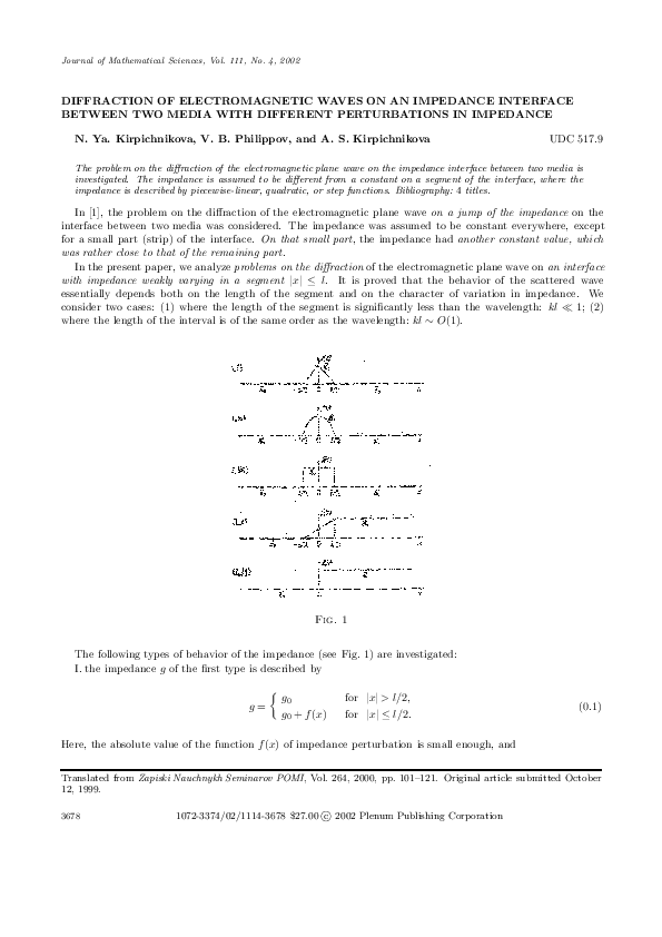 (PDF) Diffraction of Electromagnetic Waves on an Impedance Interface between Two Media with ...