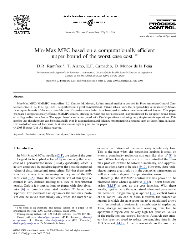 (PDF) Min-Max MPC based on a computationally efficient upper bound of the worst case cost