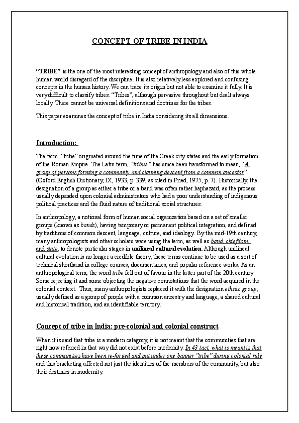 (DOC) CONCEPT OF TRIBE IN INDIA