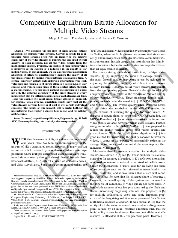 (PDF) Competitive Equilibrium Bitrate Allocation for Multiple Video Streams
