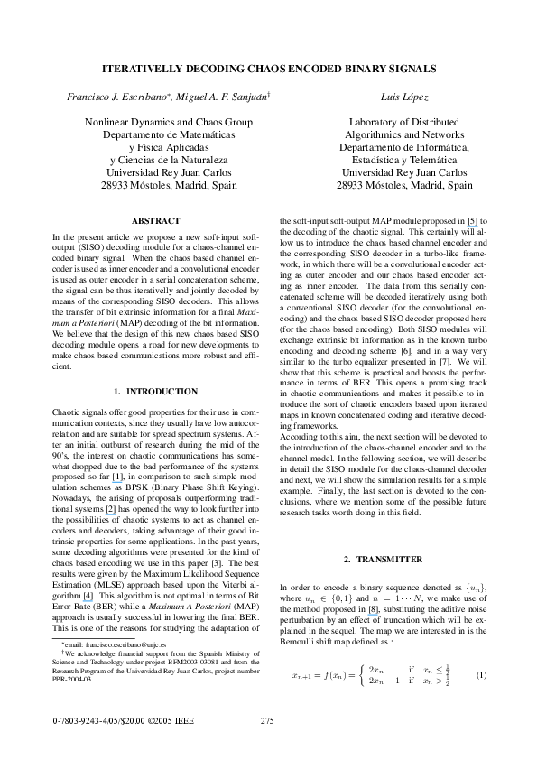 Pdf Iterativelly Decoding Chaos Encoded Binary Signals
