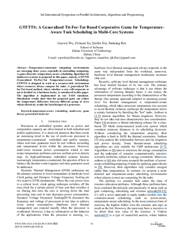 Pdf Gtftts A Generalized Tit For Tat Based Corporative Game For Temperature Aware Task