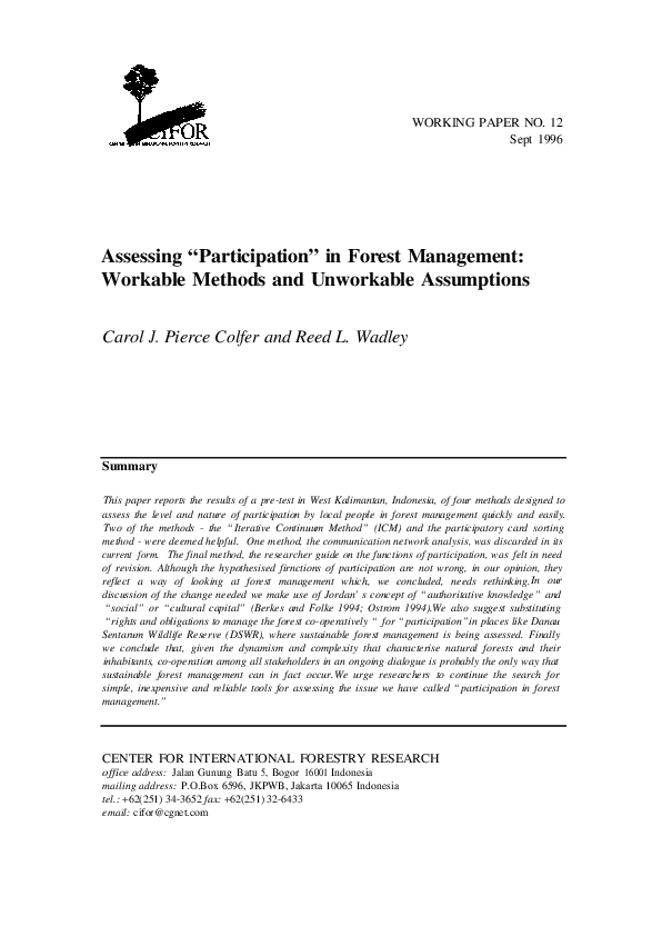 (PDF) Assessing "Participation" in Forest Management: Workable Methods ...