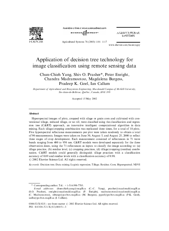 Pdf Application Of Decision Tree Technology For Image Classification Using Remote Sensing Data