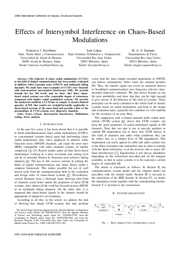 (PDF) Effects of intersymbol interference on chaos-based modulations