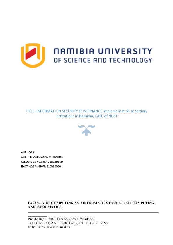 (PDF) TITLE: INFORMATION SECURITY GOVERNANCE implementation at tertiary institutions in Namibia ...