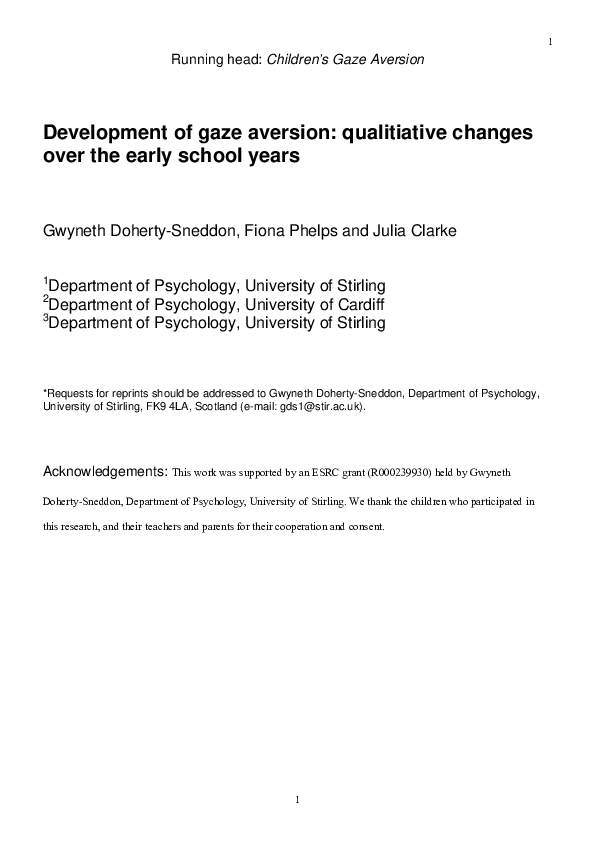 (PDF) Development of gaze aversion: Qualitative changes over the early ...