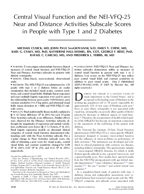 (PDF) Central Visual Function and the NEI-VFQ-25 Near and Distance ...