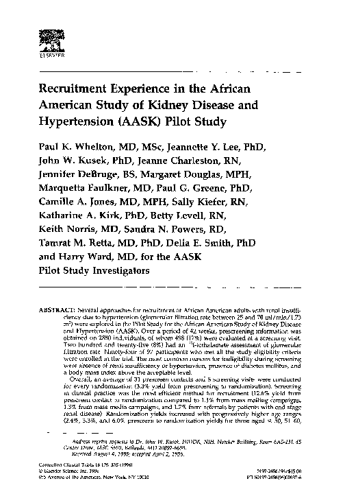 (PDF) Recruitment experience in the African American Study of Kidney ...