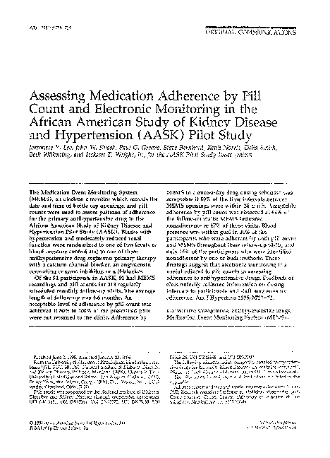 (PDF) Assessing medication adherence by pill count and electronic ...