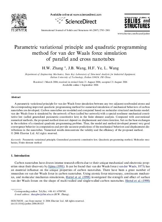 (PDF) Parametric variational principle and quadratic programming method for van der Waals force ...