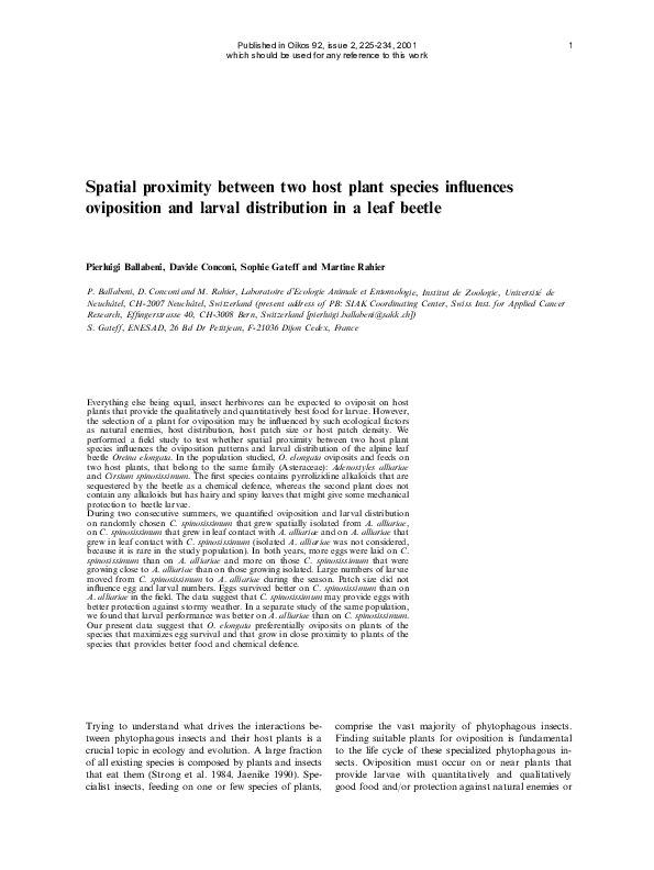 (PDF) Spatial proximity between two host plant species influences oviposition and larval ...