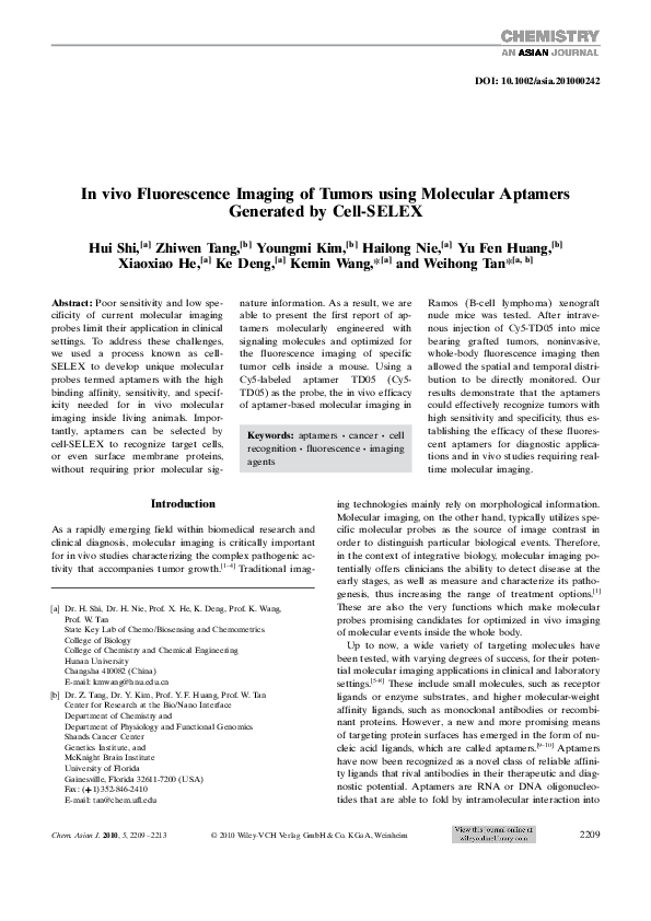 (PDF) In vivo Fluorescence Imaging of Tumors using Molecular Aptamers ...