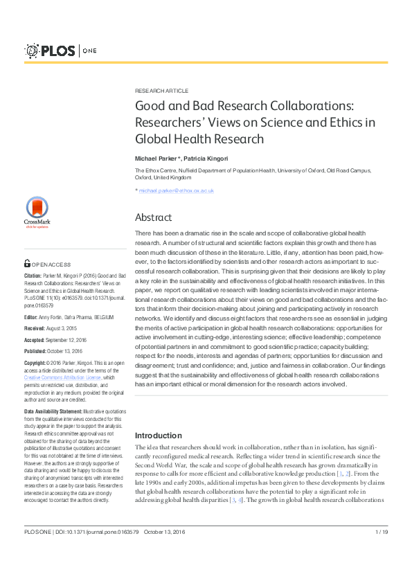 (PDF) Good and Bad Research Collaborations: Researchers' Views on ...