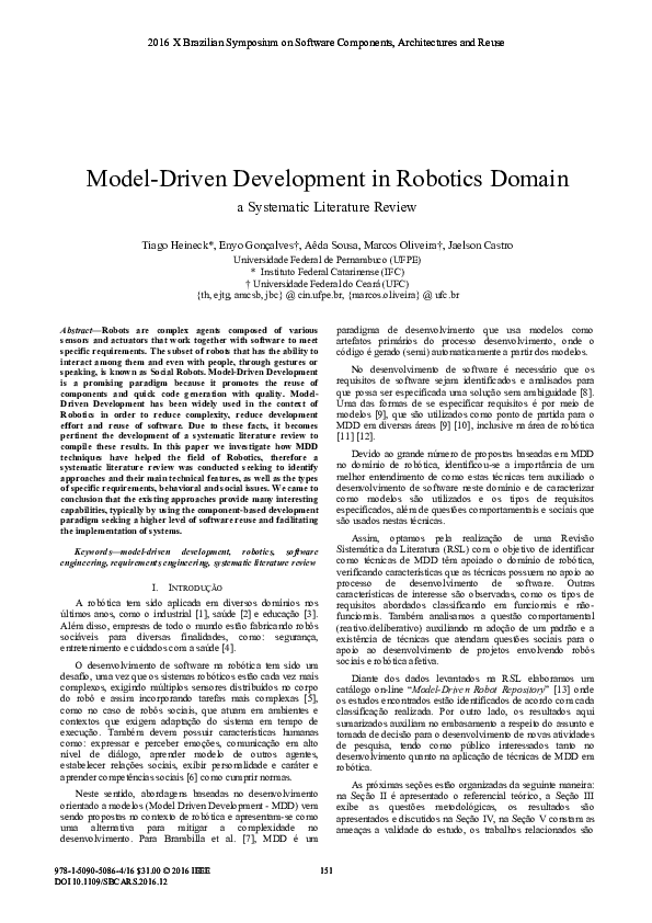 (PDF) Model-Driven Development in Robotics Domain a Systematic Literature Review