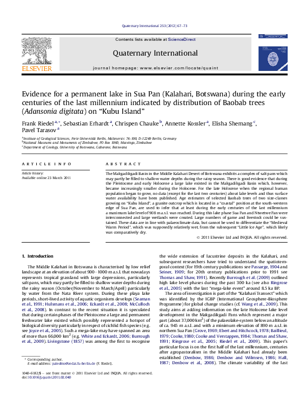 (PDF) Evidence for a permanent lake in Sua Pan (Kalahari, Botswana ...