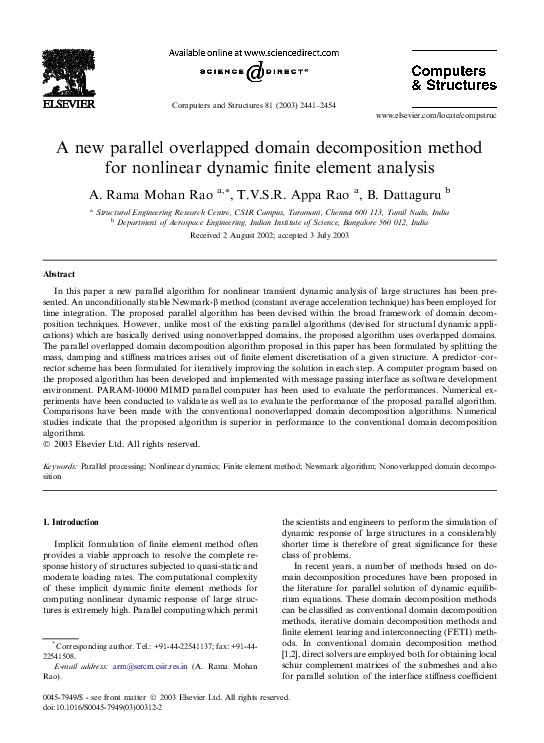 Pdf A New Parallel Overlapped Domain Decomposition Method For Nonlinear Dynamic Finite Element
