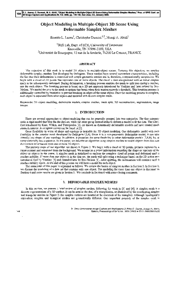 (PDF) Object modeling in multiple-object 3D scene using deformable simplex meshes