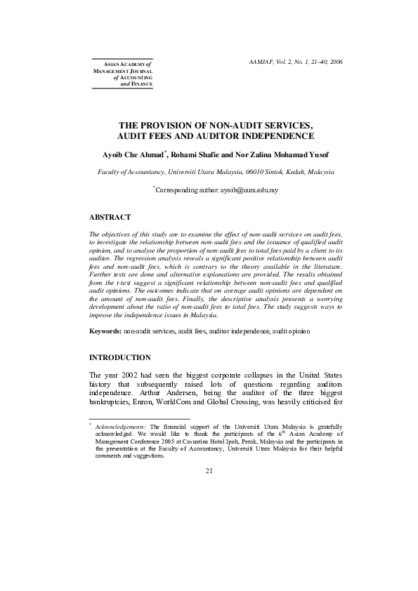 (PDF) THE PROVISION OF NON-AUDIT SERVICES, AUDIT FEES AND AUDITOR ...
