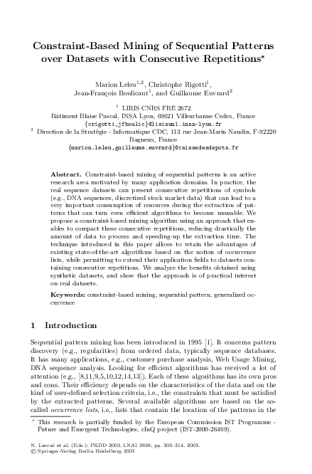 (PDF) Constraint-Based Mining of Sequential Patterns over Datasets with Consecutive Repetitions