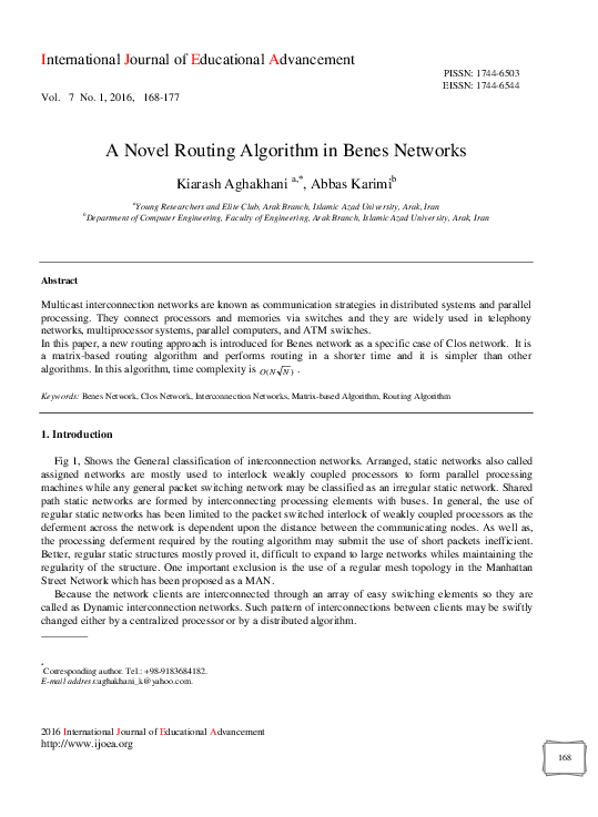 A Novel Routing Algorithm In Benes Networks