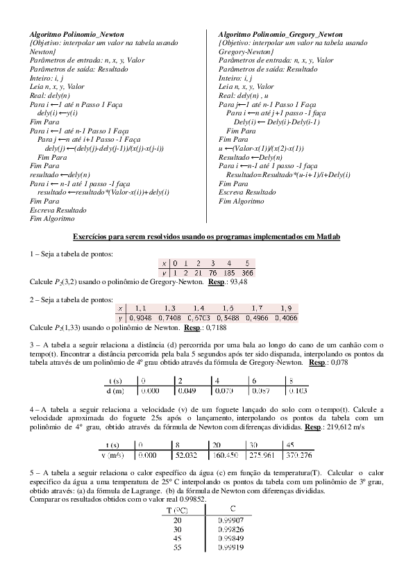 (PDF) Algoritmos metodo de Newton e método de Gregory-Newton