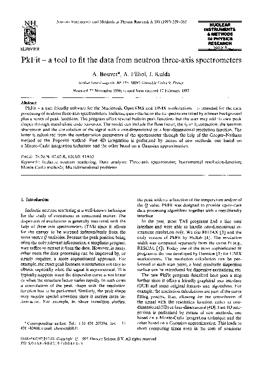 (PDF) PkFit—a tool to fit the data from neutron three-axis spectrometers