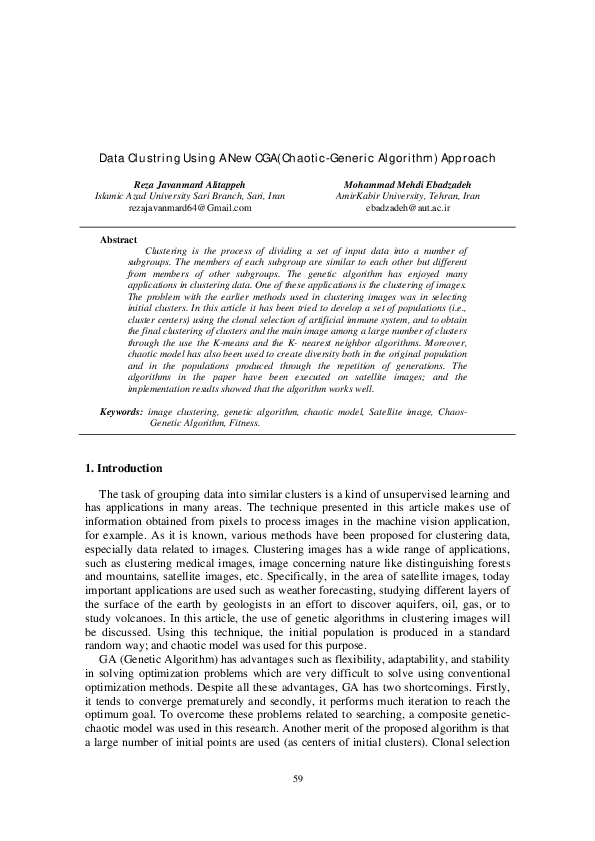 (PDF) Data Clustering Using A New CGA(Chaotic-Generic Algorithm) Approach