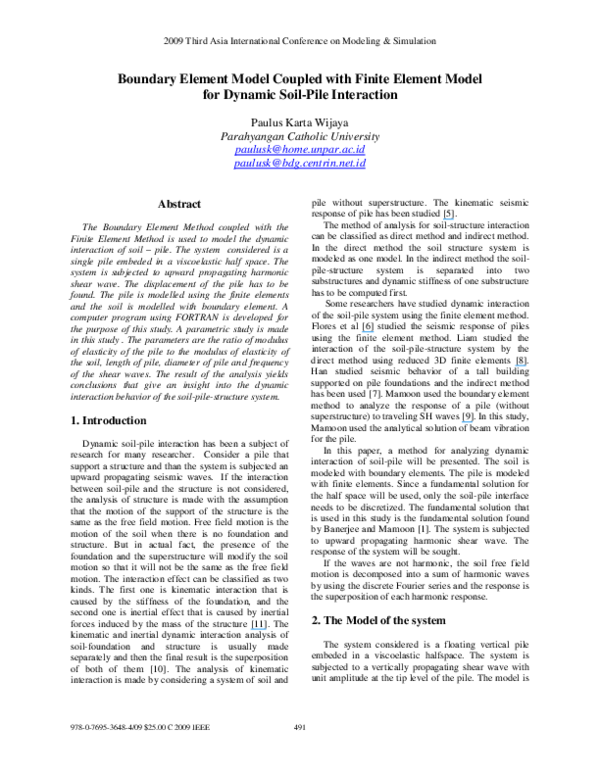 (PDF) Boundary Element Model Coupled with Finite Element Model for Dynamic Soil-Pile Interaction