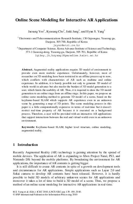(PDF) Online Scene Modeling for Interactive AR Applications
