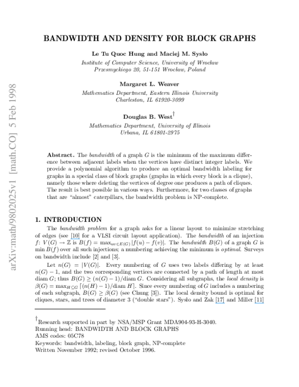 (PDF) Bandwidth and density for block graphs