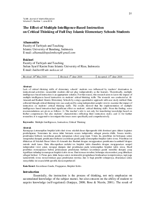 The Effect of Multiple Intelligence-Based Instruction on Critical ...