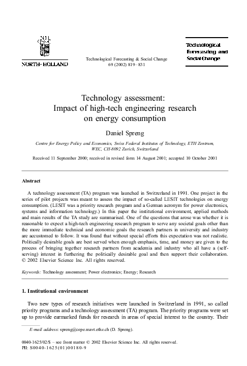 (PDF) Technology assessment: Impact of high-tech engineering research ...