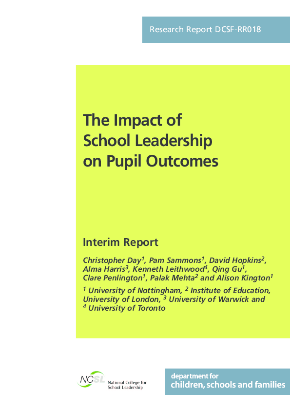 (PDF) The Impact of School Leadership on Pupil Outcomes Interim Report