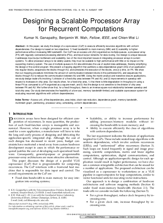 Pdf Designing A Scalable Processor Array For Recurrent Computations