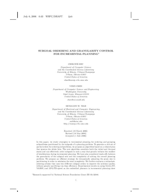 (PDF) Subgoal Ordering and Granularity Control for Incremental Planning