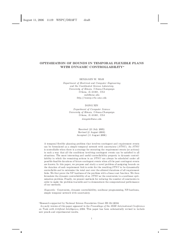 (PDF) Optimization of Bounds in Temporal Flexible Plans with Dynamic Controllability
