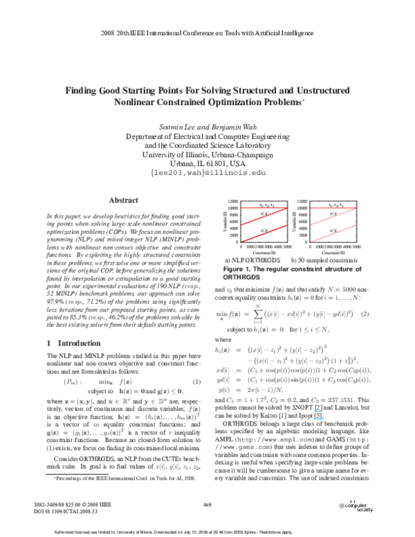 Pdf Finding Good Starting Points For Solving Structured And Unstructured Nonlinear Constrained 