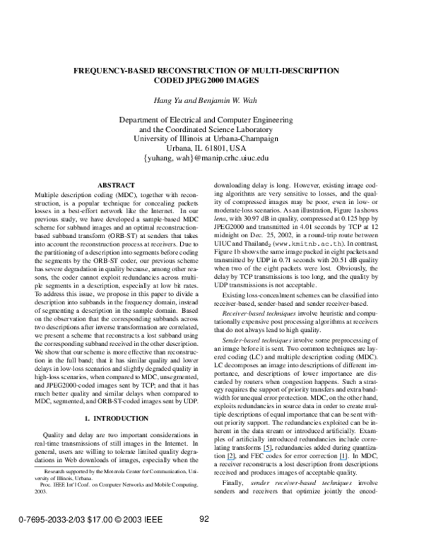 (PDF) Frequency-based reconstruction of multi-description coded JPEG2000 images
