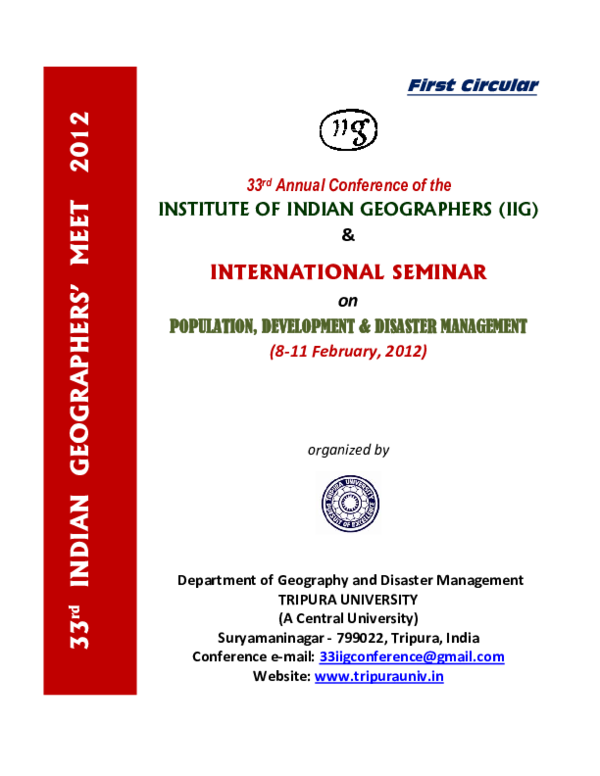 (PDF) FIRST CIRCULAR OF THE 33RD INDIAN GEOGRAPHERS MEET ...