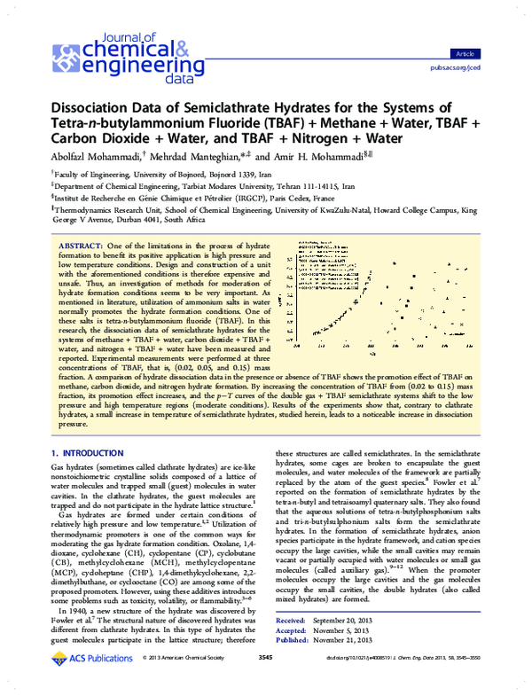 (PDF) Dissociation Data of TBAF-Based Semiclathrate Hydrates