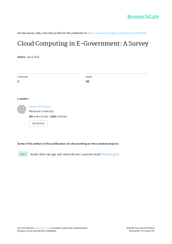 Pdf Cloud Computing In E Government A Survey Raster Data Storage And