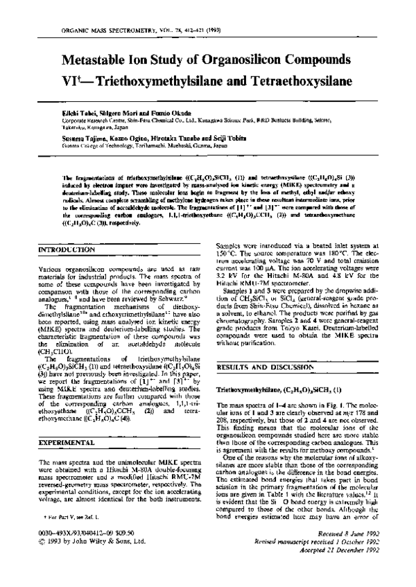 (PDF) Metastable ion study of organosilicon compounds VI ...