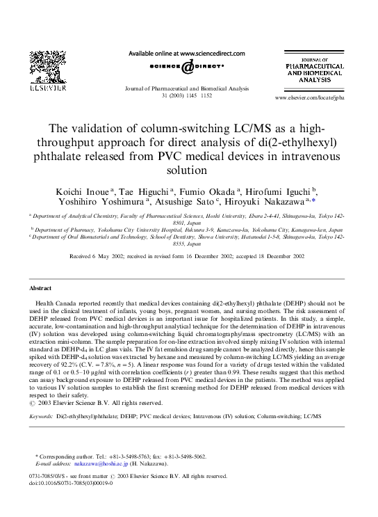 Pdf The Validation Of Column Switching Lcms As A High Throughput