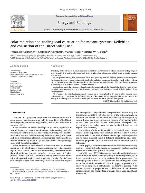 (PDF) Solar radiation and cooling load calculation for radiant systems ...