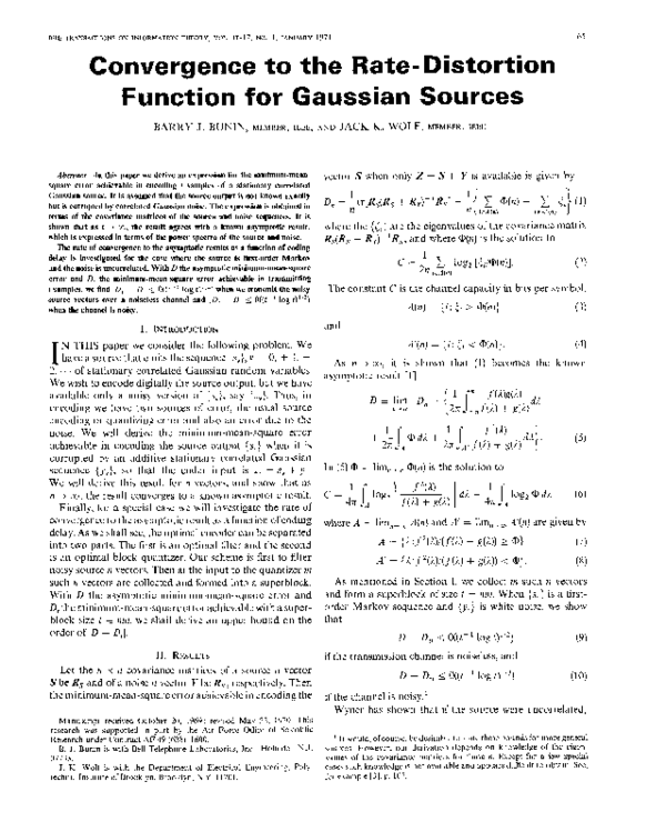 (PDF) Convergence to the rate-distortion function for Gaussian sources