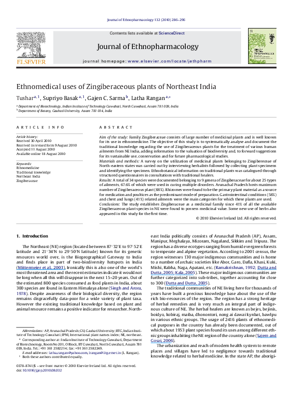 (PDF) Ethnomedical uses of Zingiberaceous plants of Northeast India