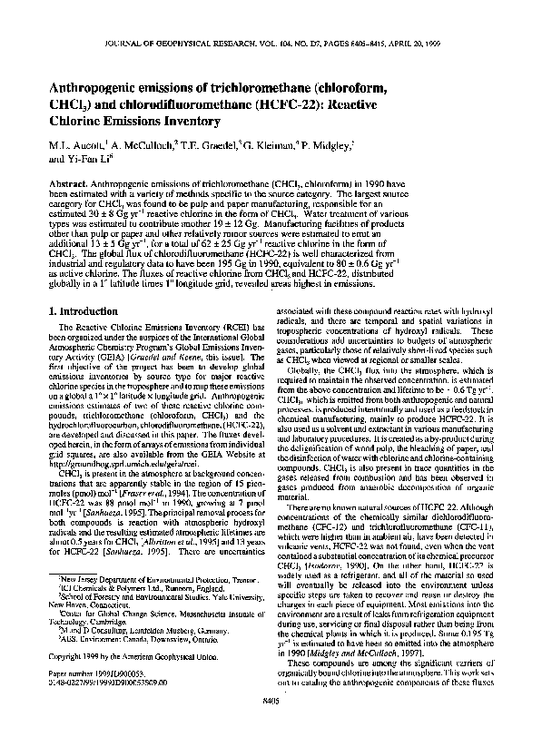 (PDF) Chloroform and HCFC-22 Emissions Inventory